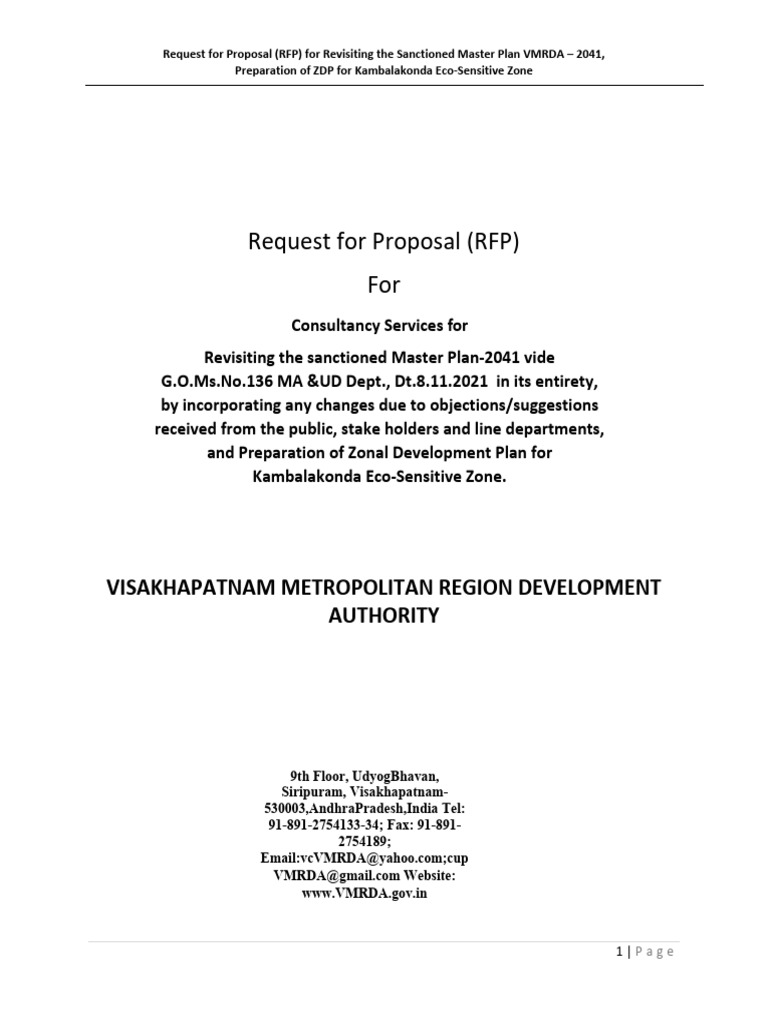 RFP for VMRDA Master Plan Revision | PDF | Taxes | Urban Planning