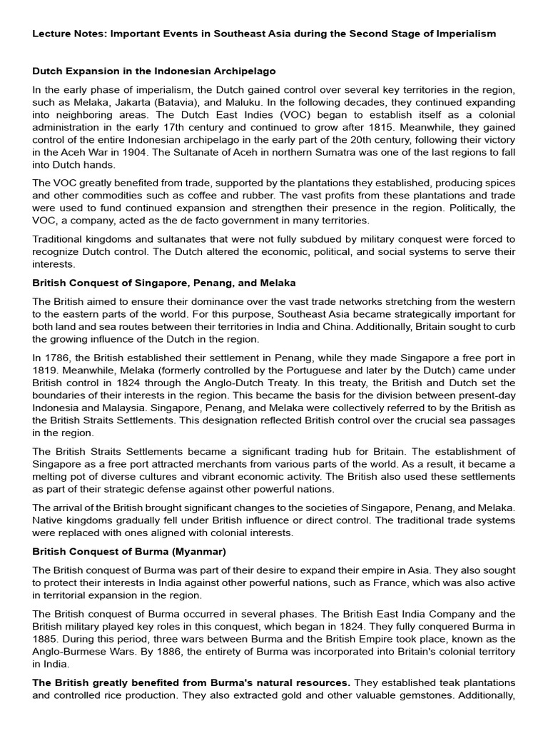 Southeast Asia's Colonial Expansion | PDF | British Empire | French ...