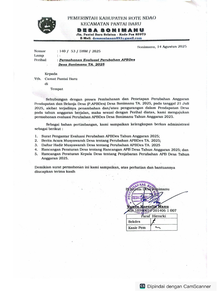 Permohonan Evaluasi Perubahan APBDes | PDF