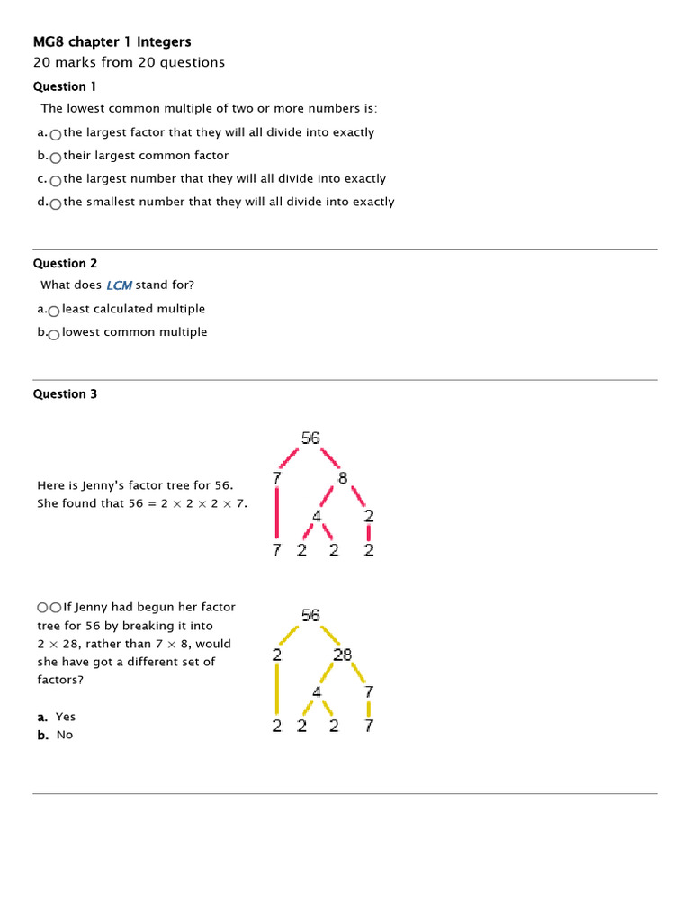 Understanding Integers and LCM Concepts | PDF