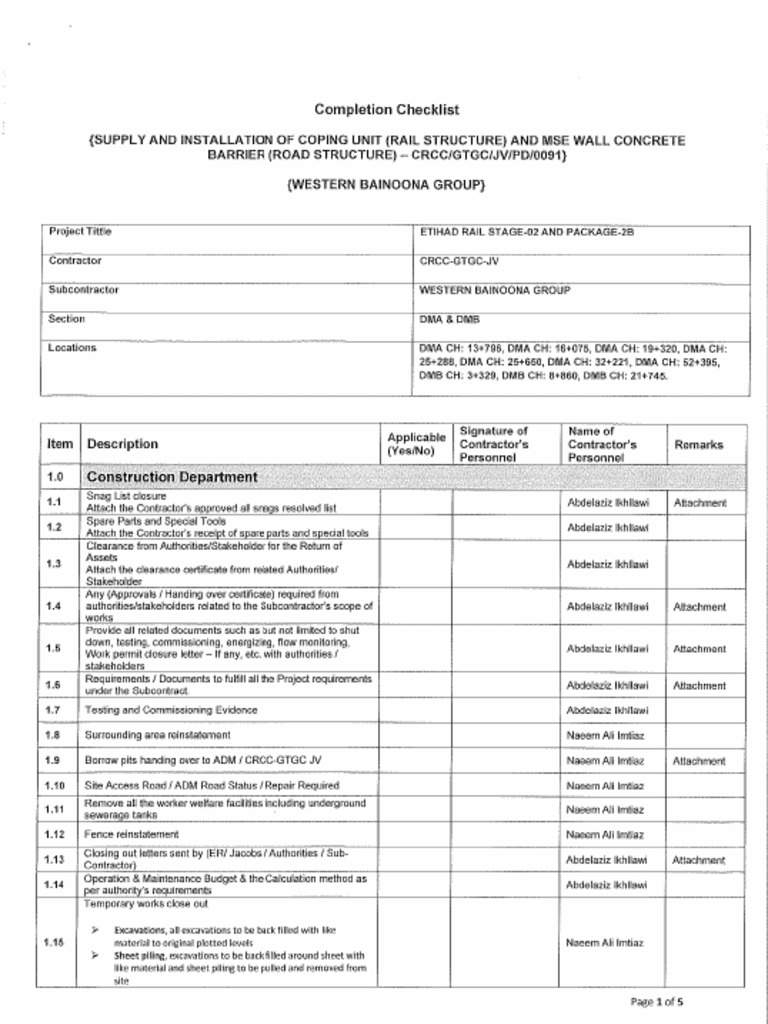 Closeout Checklist | PDF