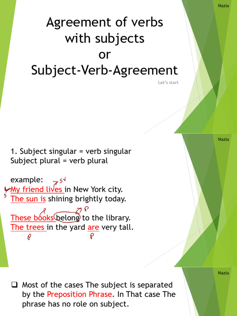 Agreement of Verbs With Subjects | PDF | Grammatical Number | Subject ...