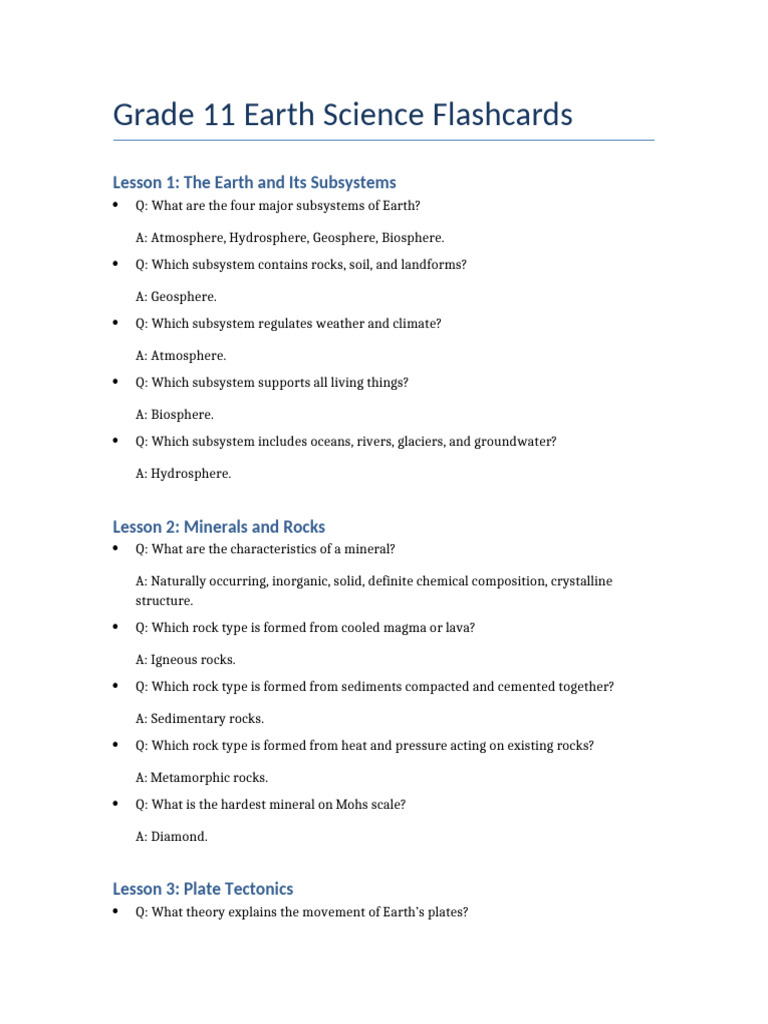 Grade 11 Earth Science Flashcards | PDF | Earth Sciences | Rock (Geology)