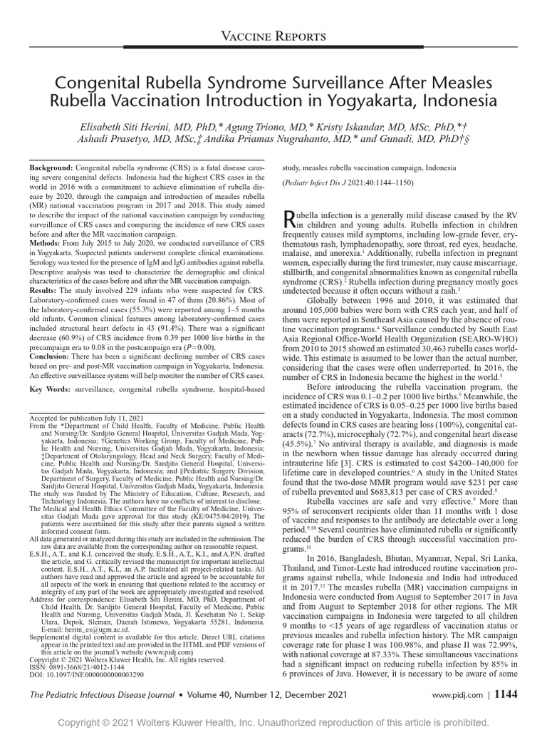 Congenital Rubella Syndrome Surveillance After.24 | PDF | Clinical ...