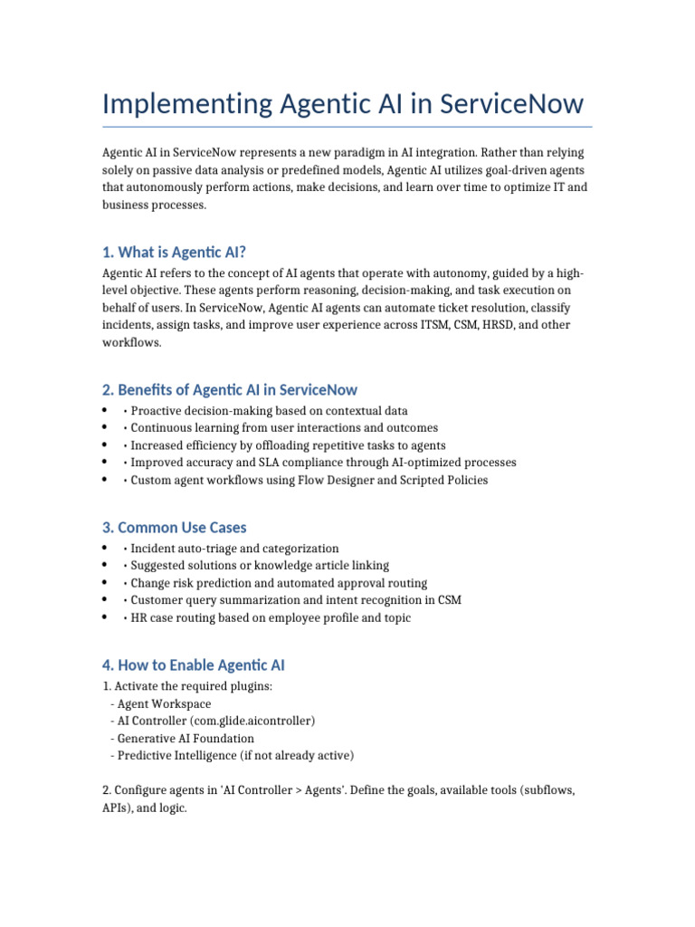 Implementing Agentic AI in ServiceNow | PDF