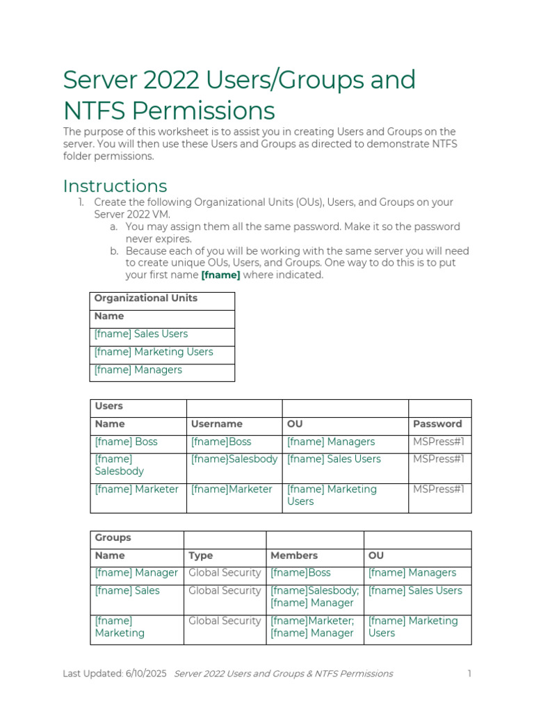 Server 2022 Users, Groups & NTFS Guide | PDF | Computer File | System ...