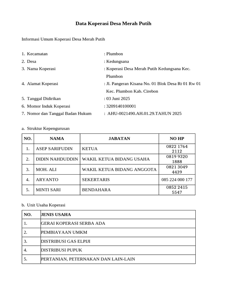Data Koperasi Desa Merah Putih | PDF