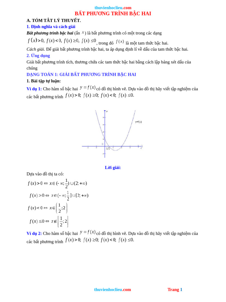 Cac Dang Bai Tap Ve BPT Bac Hai Toan 10 Giai Chi Tiet | PDF