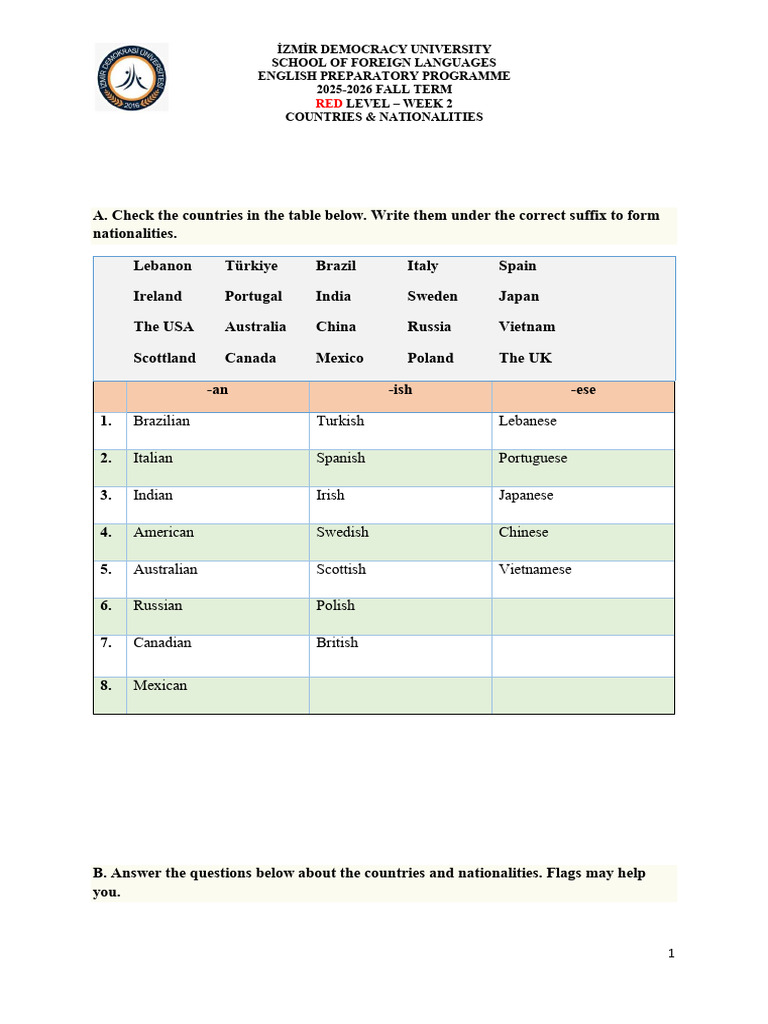 Countries & Nationalities Exercises (RED W2) | PDF | Brazil