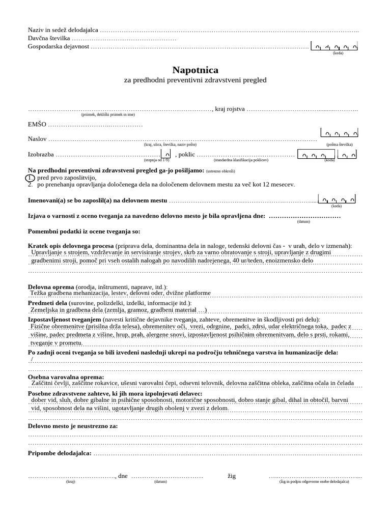 Napotnica - PREDHODNI - Strojnik TGM | PDF
