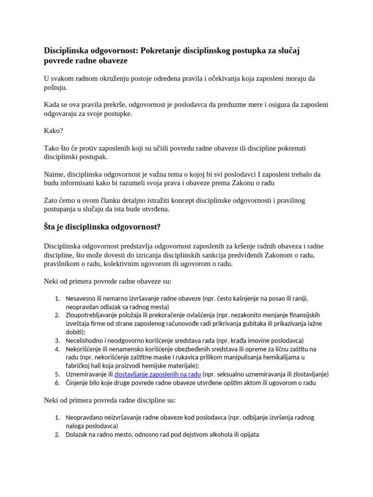 Disciplinska Odgovornost | PDF