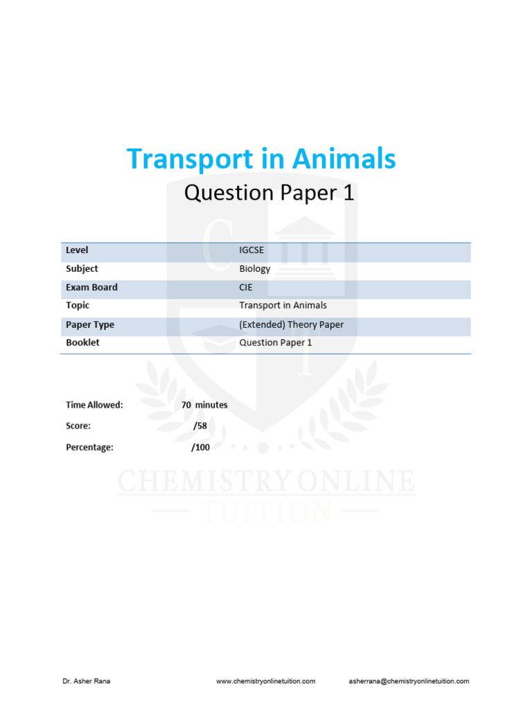 9.1 Transport in Animals Igcse Cie Biology Ext Theory QP Unlocked | PDF | Circulatory System | Vein