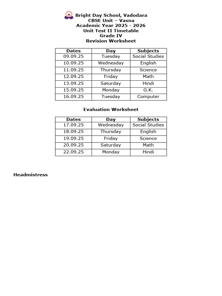 Grade IV Exam Timetable 2025-26 | PDF