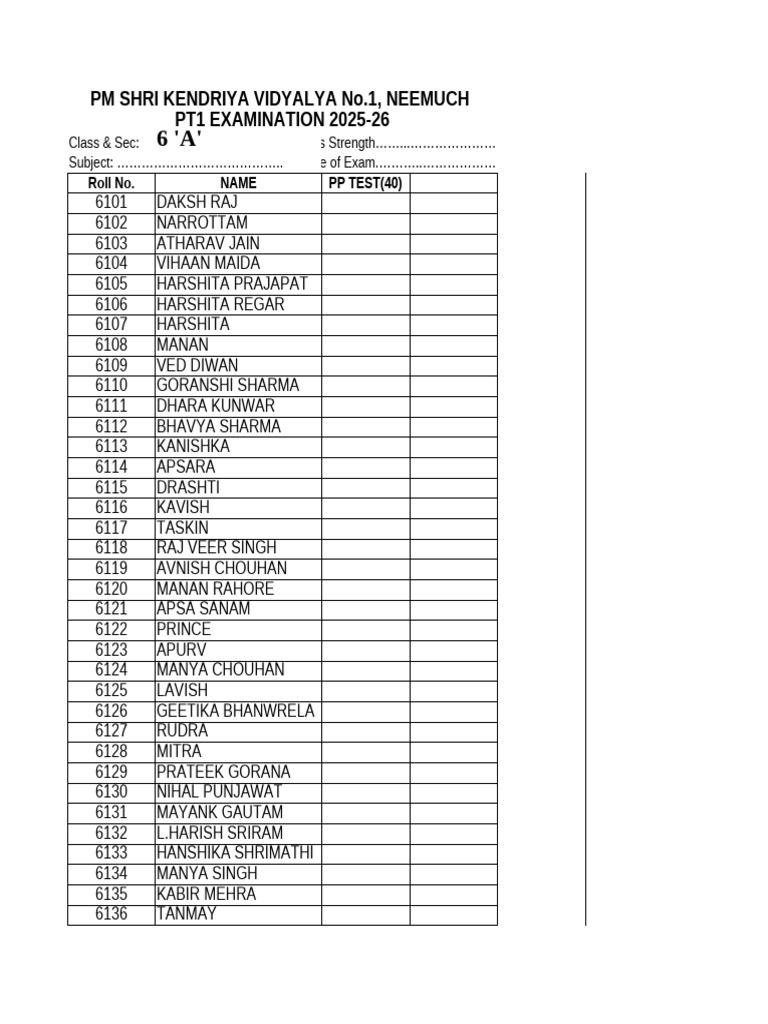 PT1 Exam Results for Roll No. 26 | PDF