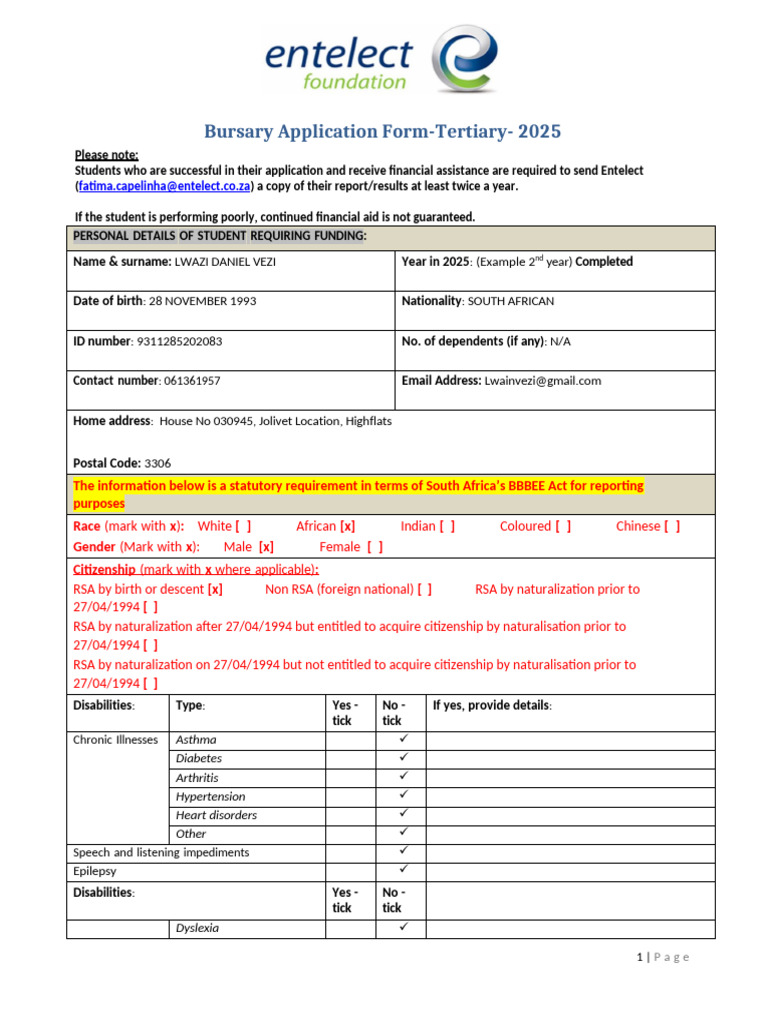 SF Tertiary Bursary Application 2025 | PDF | Naturalization | Visual ...