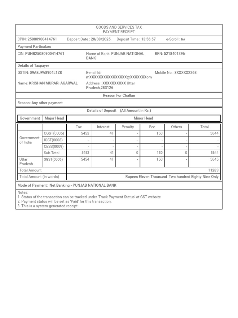 GST Challan Receipt | PDF