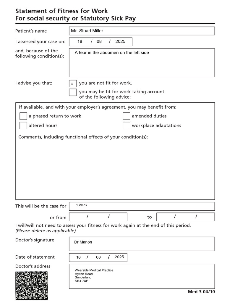 Statement of Fitness For Work 02 | PDF