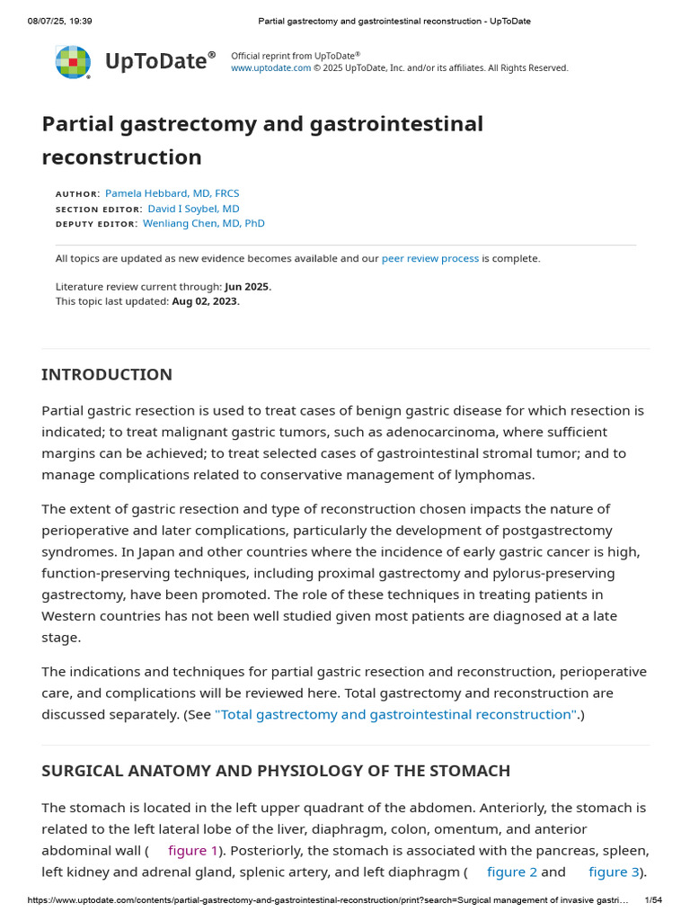 Partial Gastrectomy and Gastrointestinal Reconstruction - UpToDate ...