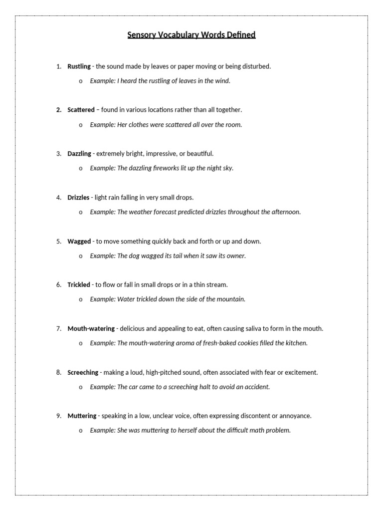 Sensory Vocabulary Words Explained | PDF