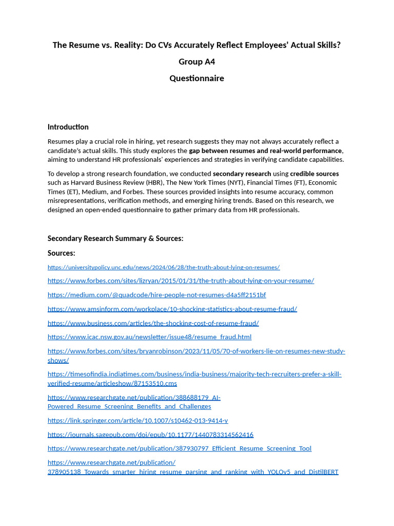 A4 Questionnaire-Project | PDF | Résumé | Recruitment