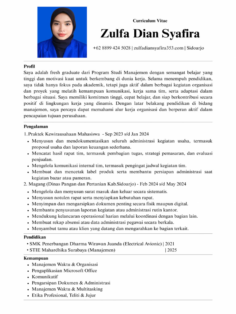 CV Zulfa Dian Syafira | PDF