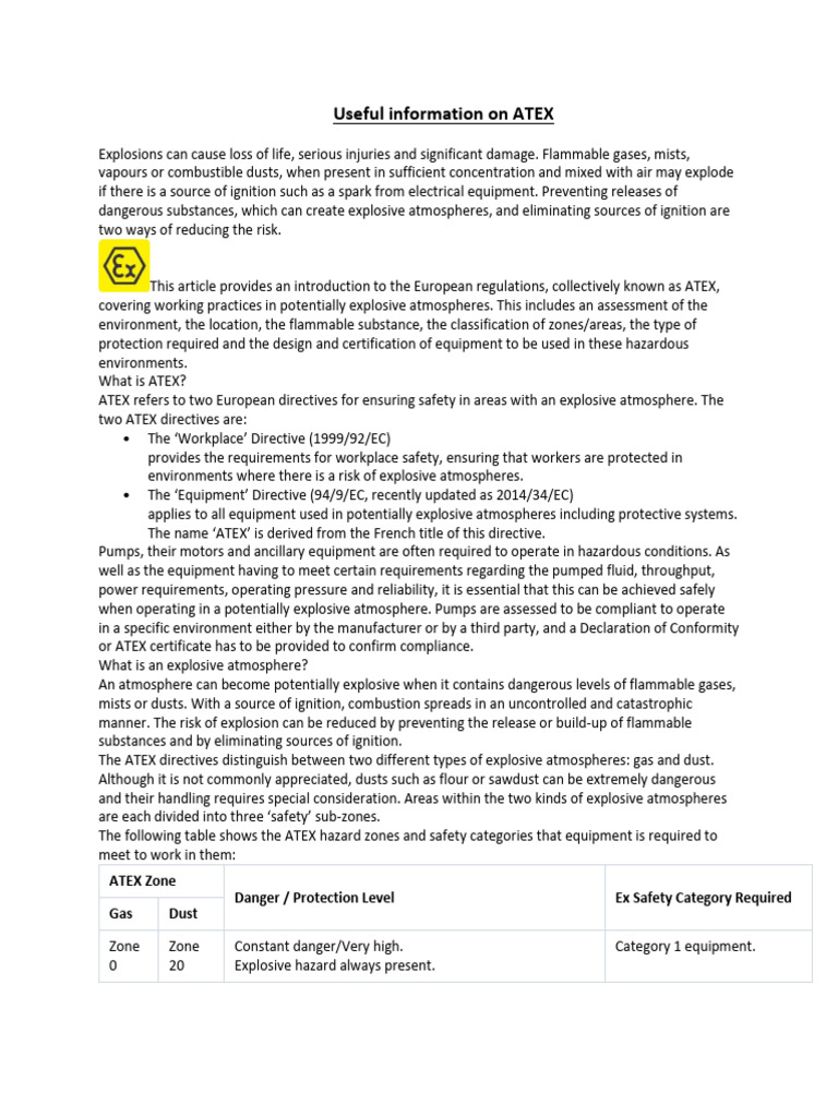 Atex Ex Equipment Information | PDF | Chemical Process Engineering | Gases