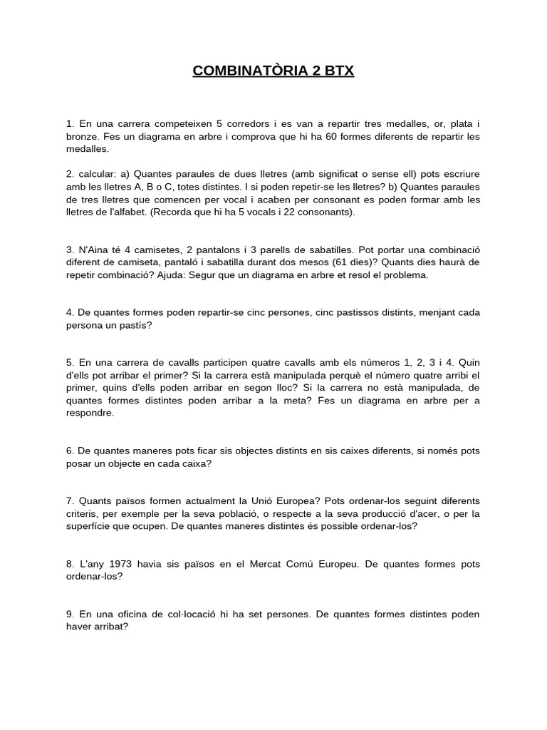Combinatòria 2 BTX | PDF