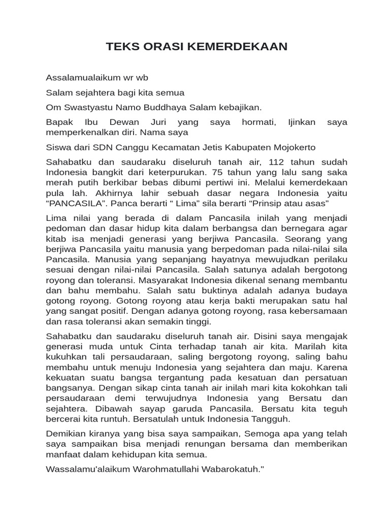 Orasi Kemerdekaan: Cinta Tanah Air dan Pancasila | PDF