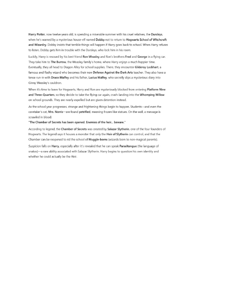 Summary of Harry Potter Book2 | PDF