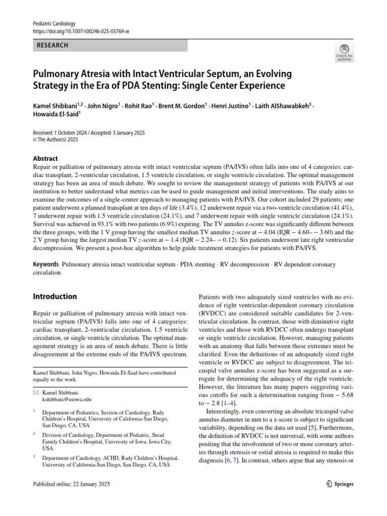 PA/IVS Management: Single-Center Outcomes | PDF | Ventricle (Heart ...
