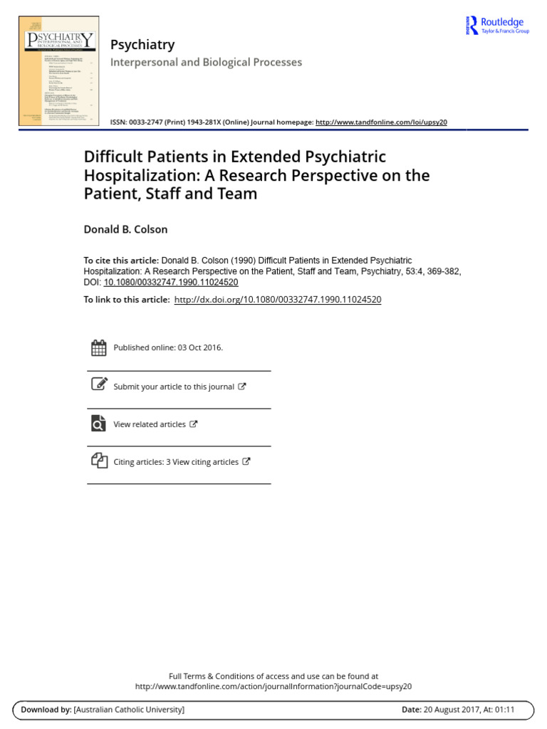 Difficult Patients in Psychiatric Care | PDF | Psychiatry | Psychosis