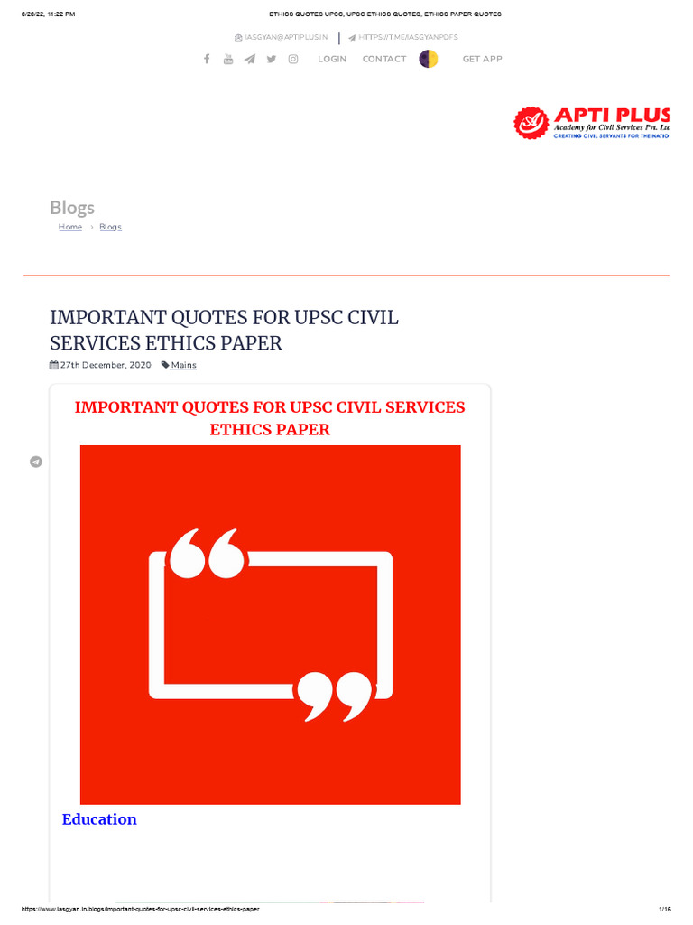 Key Ethics Quotes for UPSC Aspirants | PDF | Conscience | Thought