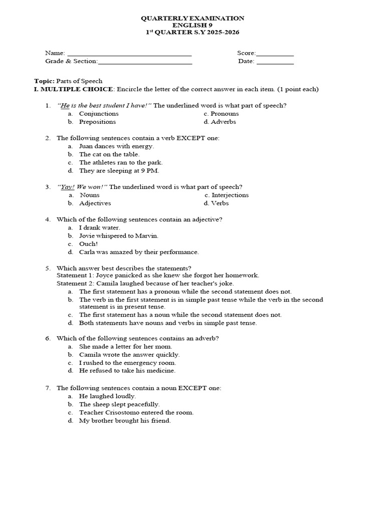 PCK106 Teacher-Made Test | PDF | Verb | Part Of Speech
