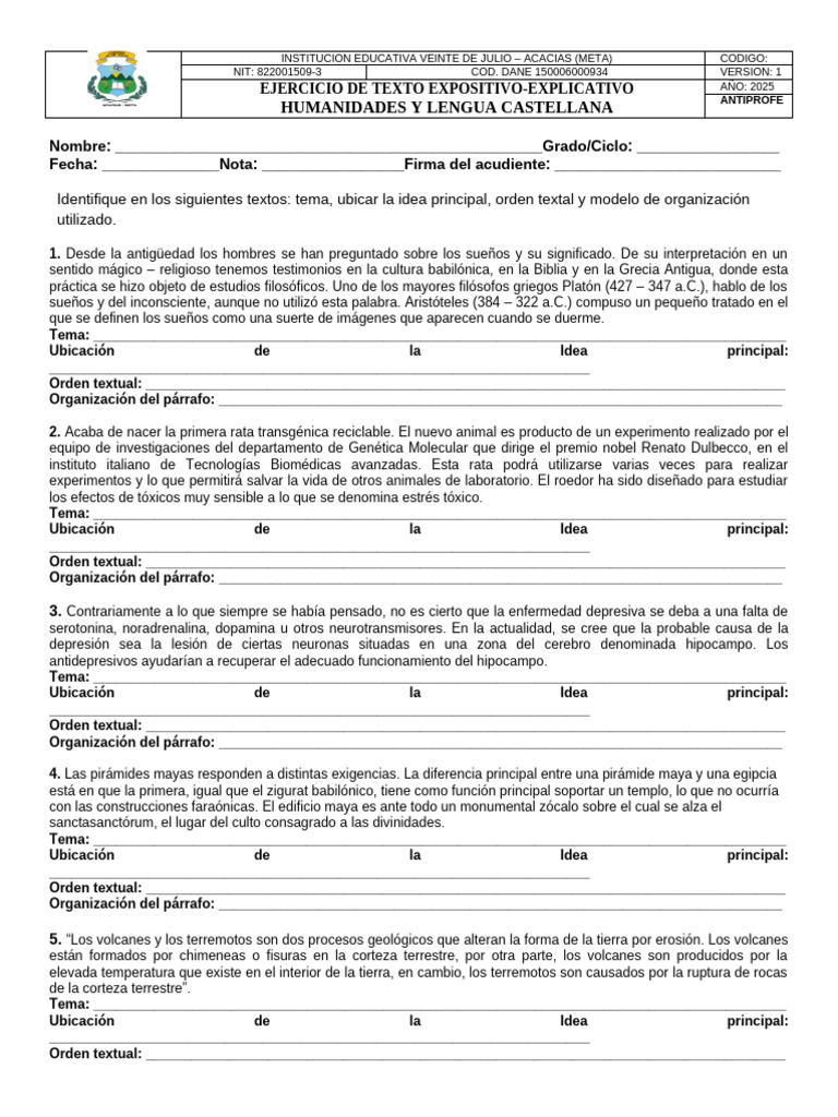 Ejercicio de Texto Expositivo-Explicativo Nº4 | PDF