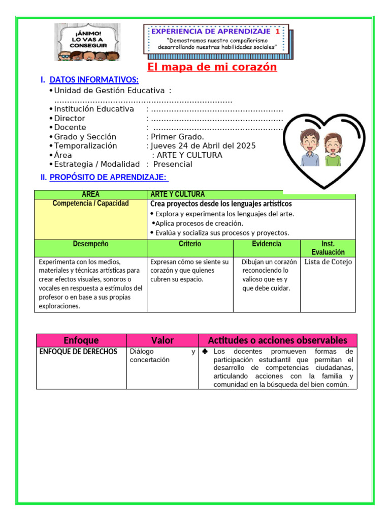 2 SESION de ARTE - El Mapa de Mi Corazón-1RO | PDF | Aprendizaje ...