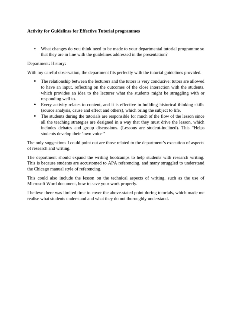 Activity For Guidelines For Effective Tutorial Programmes | PDF
