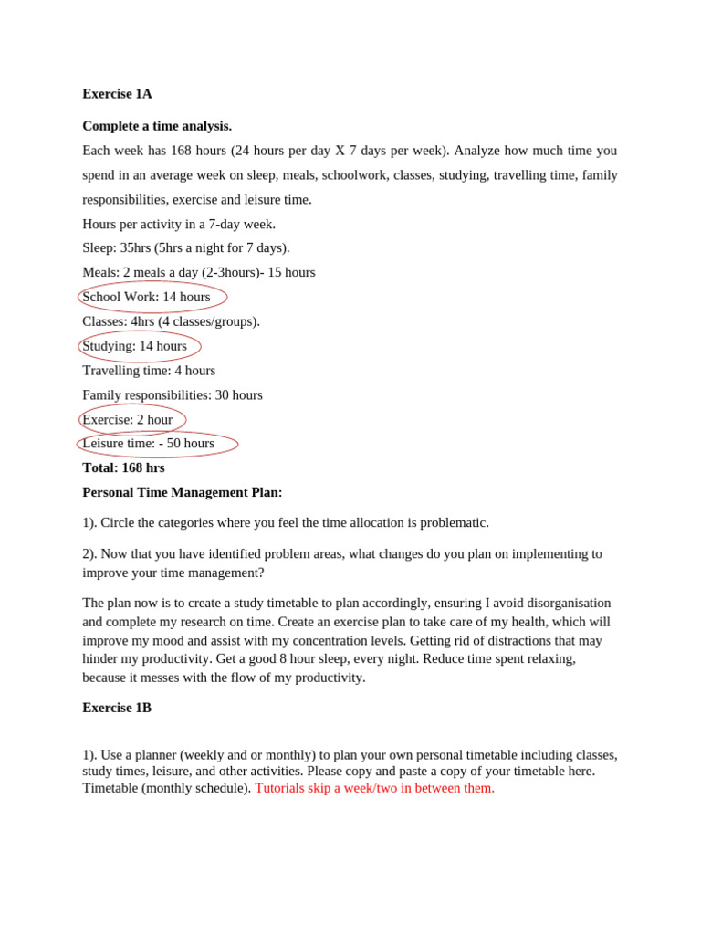 Exercise Time Management Activity 1A B | PDF