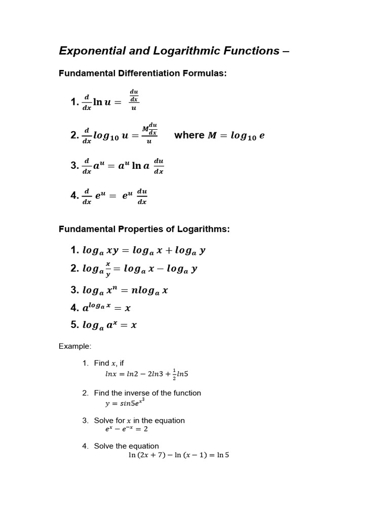Mat04 Exponential Logarithmic Functions Pdf