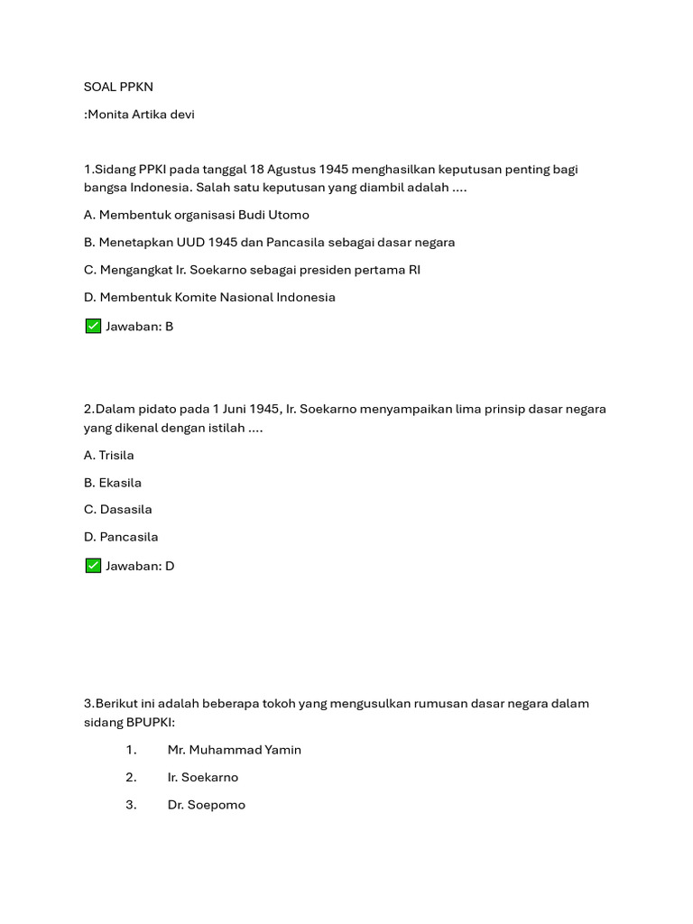 Contoh Soal PPKN Monita | PDF