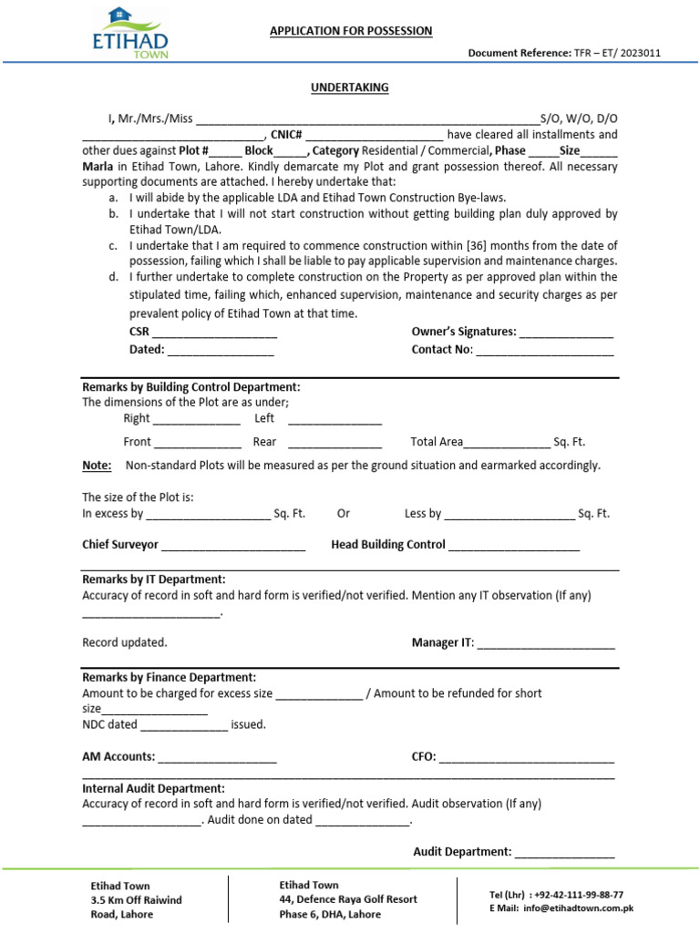 Application For Possession | PDF