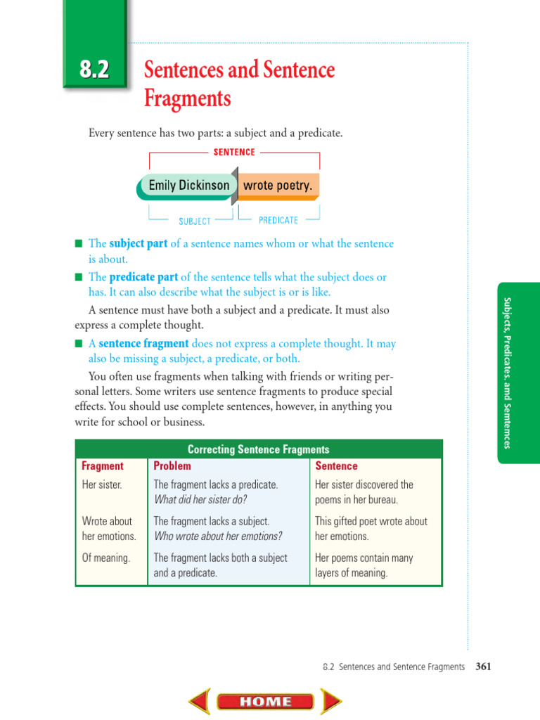 Lesson 8.2 Sentences and Sentence Fragments | PDF | Poetry | Sentence (Linguistics)