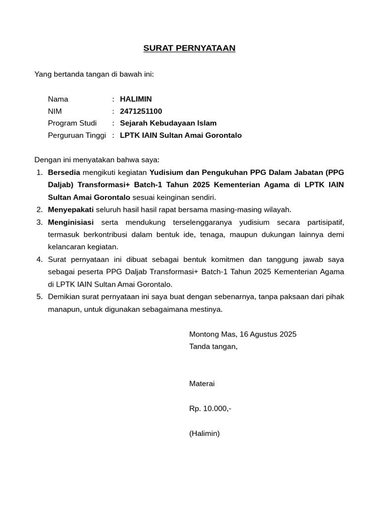 Surat Pernyataan Pengukuhan Batch-1 Fix Oke | PDF