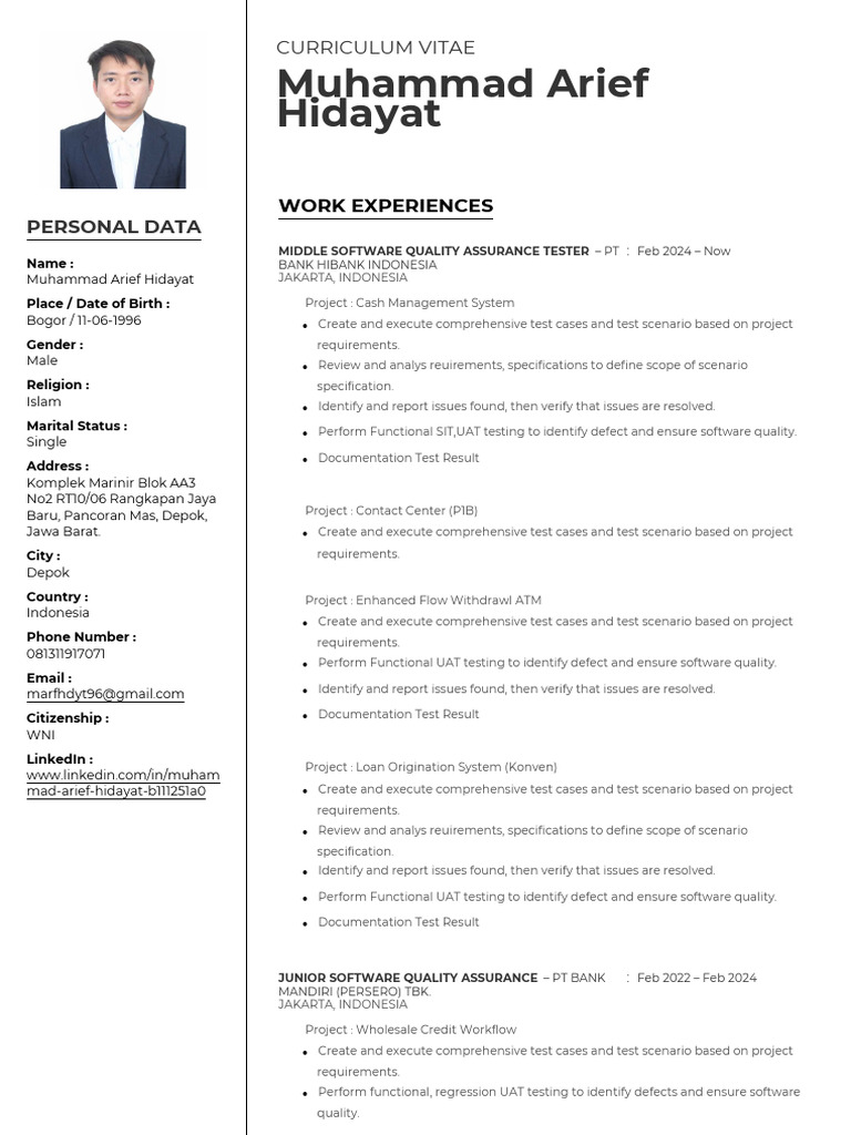 Muhammad Arief Hidayat - Resume | PDF | Quality Management | Information Technology