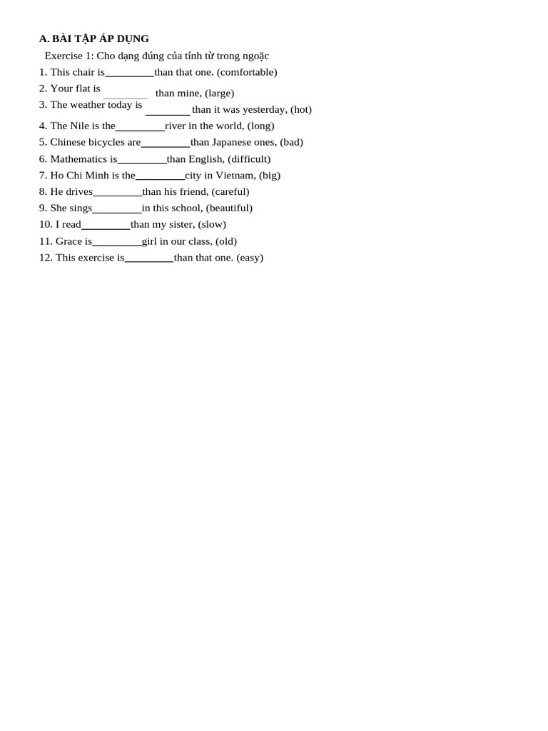 Comparative Adjective Exercises | PDF