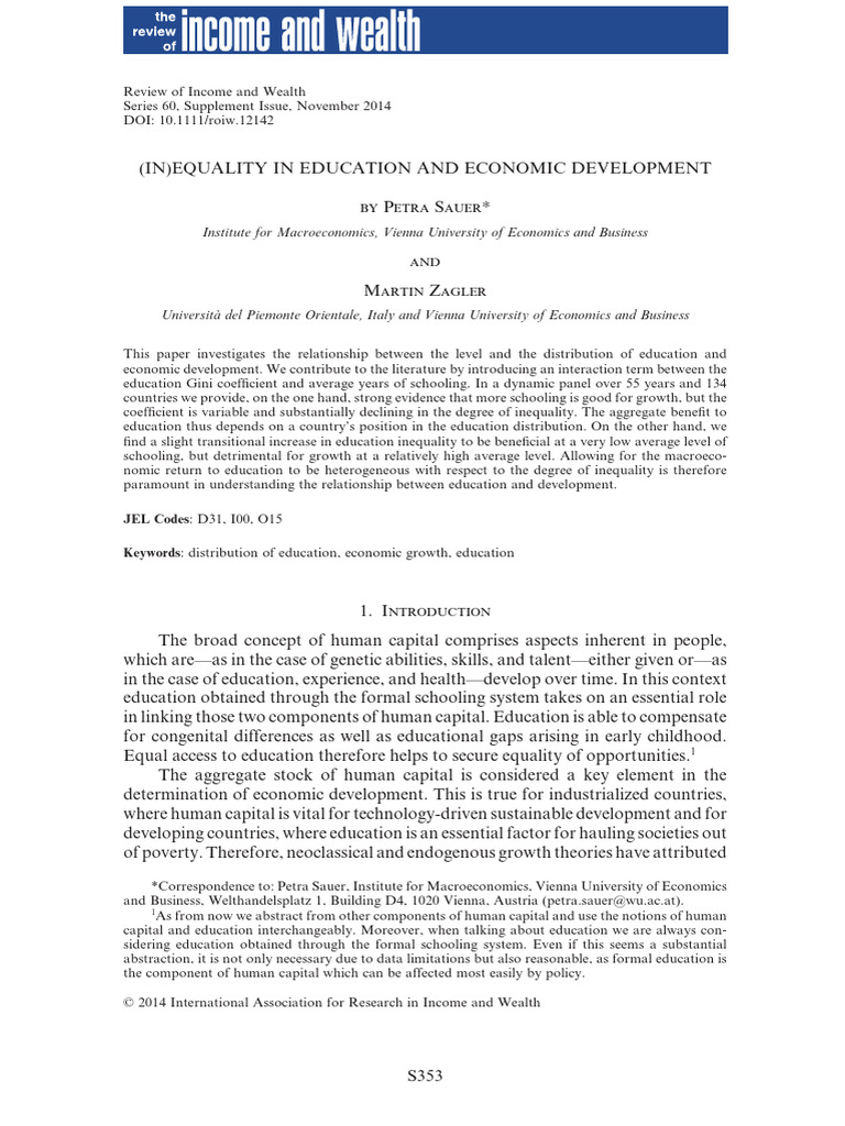 Equality in Education and Economic Development | PDF | Gini Coefficient ...