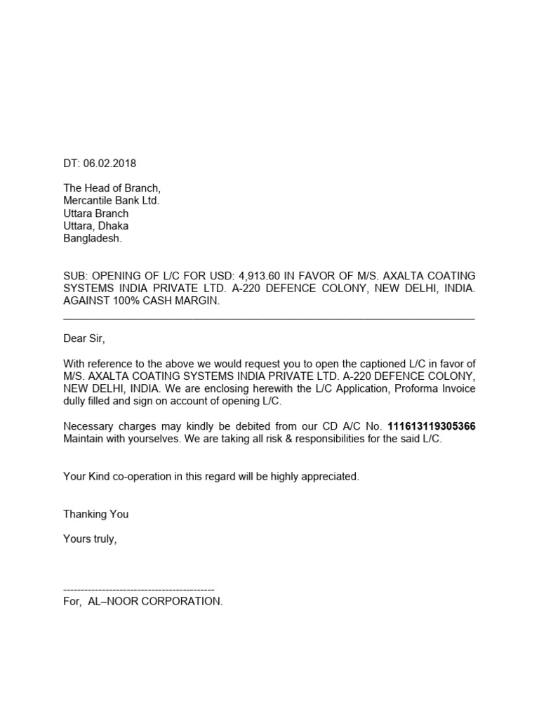 L/C Request for Axalta Coating Systems | PDF
