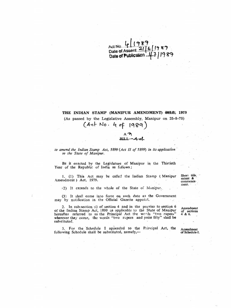 Manipur Stamp Duty Amendment Act, 1979 | PDF | Lease | Apprenticeship