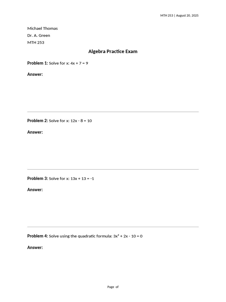 ALG 229 Algebra Assignment 2831 | PDF