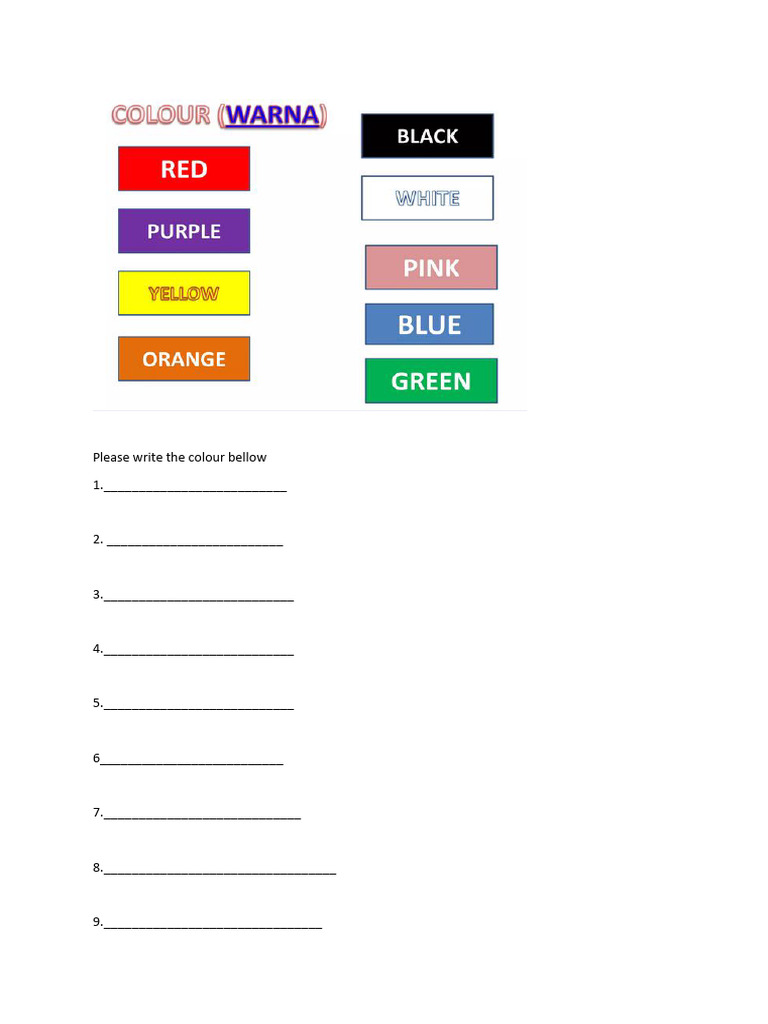 Color Writing Exercise Template | PDF