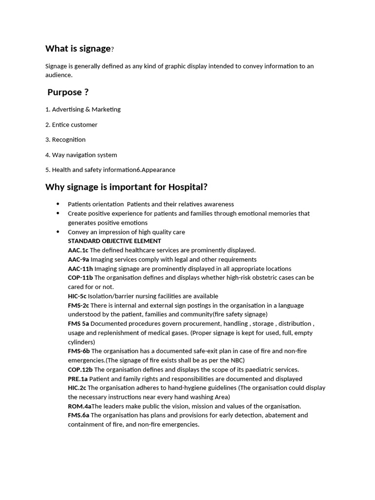 NABH Guidelines for Hospital Signage | PDF
